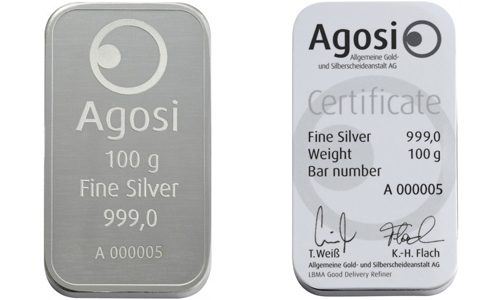 Agosi Silberbarren - Anlagebarren in Silber der Allgemeinen Gold- und Silberscheideanstalt AG