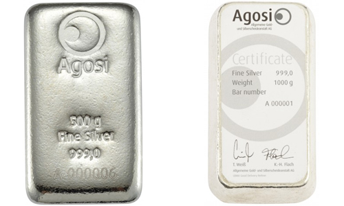 Agosi Silberbarren - Anlagebarren in Silber der Allgemeinen Gold- und Silberscheideanstalt AG